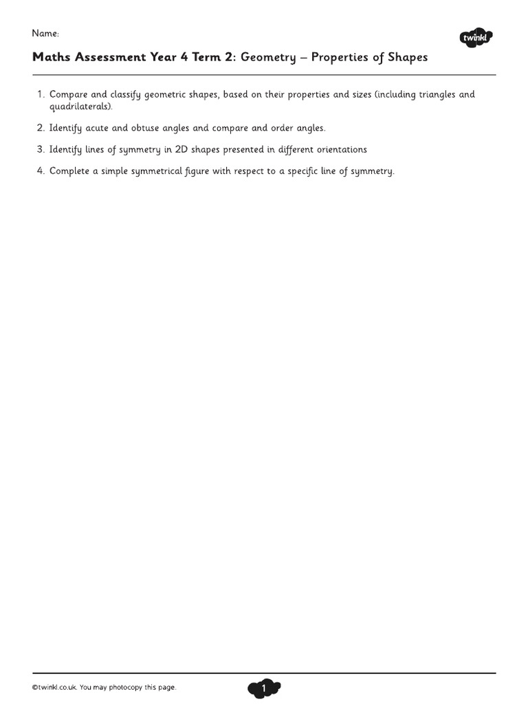 T2 M 1122 Year 4 Maths Assessment Geometry Properties of Shapes | PDF