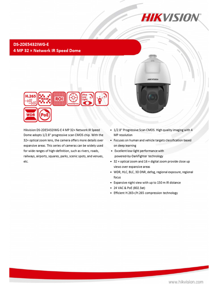 Datasheet of DS 2DE5432IWG E - V5.7.4 - 20240314 | PDF | Pixel | Camera