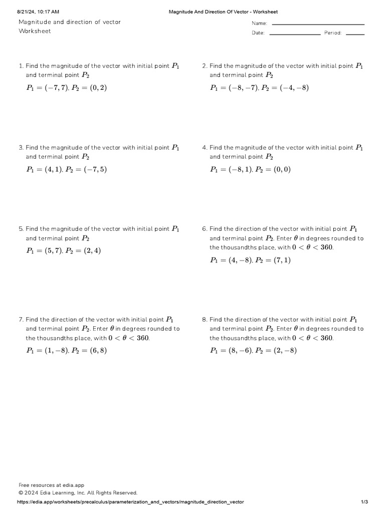 Vector Magnitude and Direction Worksheet | PDF | Chess Theory | Chess ...