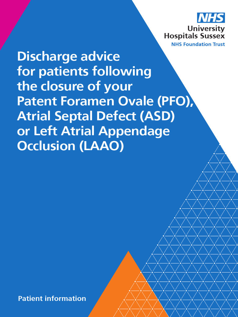 Discharge Advice For Patients Following The Closure of Your PFO ASD or ...