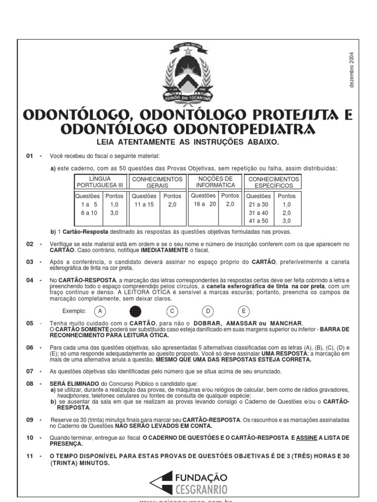 Prova Odonto | PDF | Dente | Qualidade (negócios)