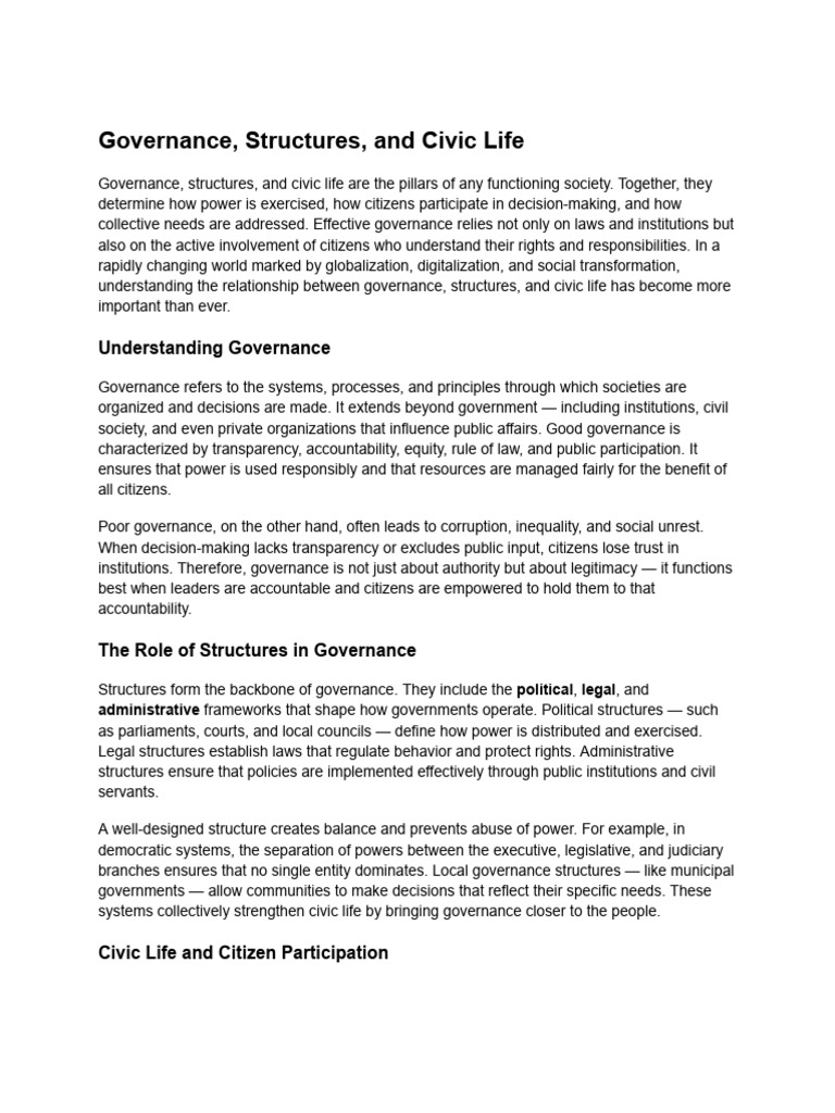 Governance and Civic Life Explained | PDF | Governance | Civic Engagement