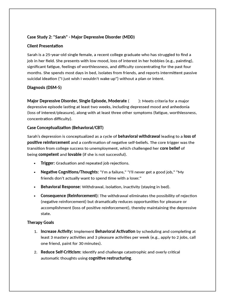 MDD Case Study: Sarah's Journey | PDF | Major Depressive Disorder ...