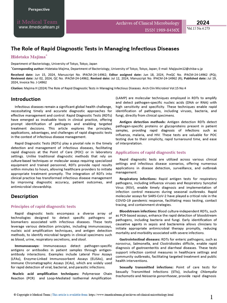 The Role of Rapid Diagnostic Tests in Managing Infectious Diseases ...