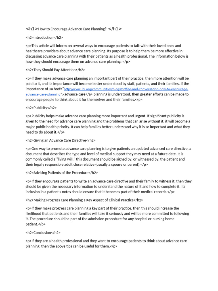 How to Encourage Advance Care Planning | PDF | Patient | Public Services