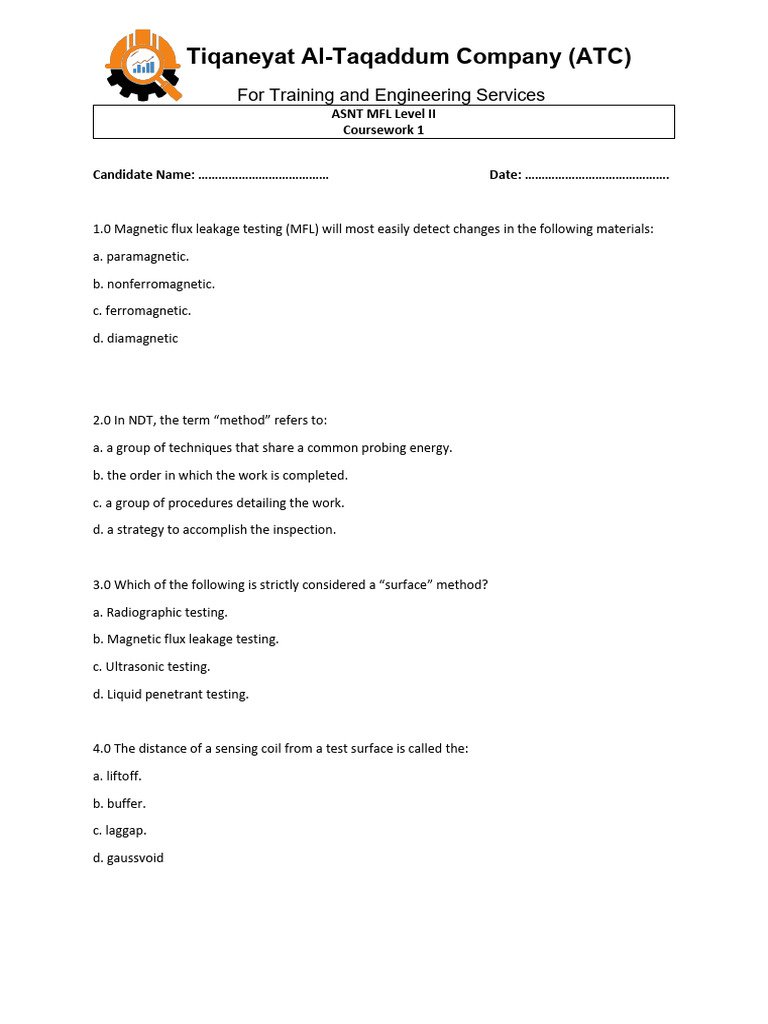 Asnt Ndt Level II Mfl Cw1 | PDF