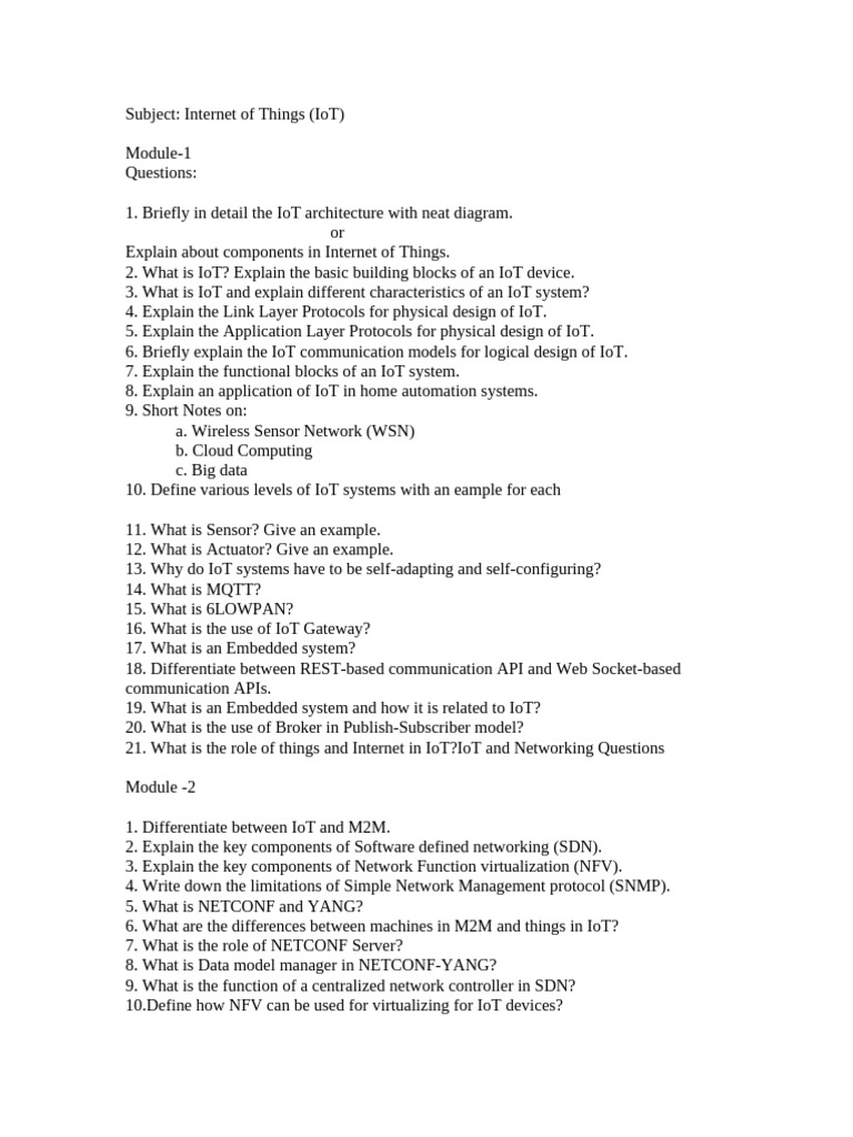 Bcs701 IoT Questions First Two Mod - Copy | PDF