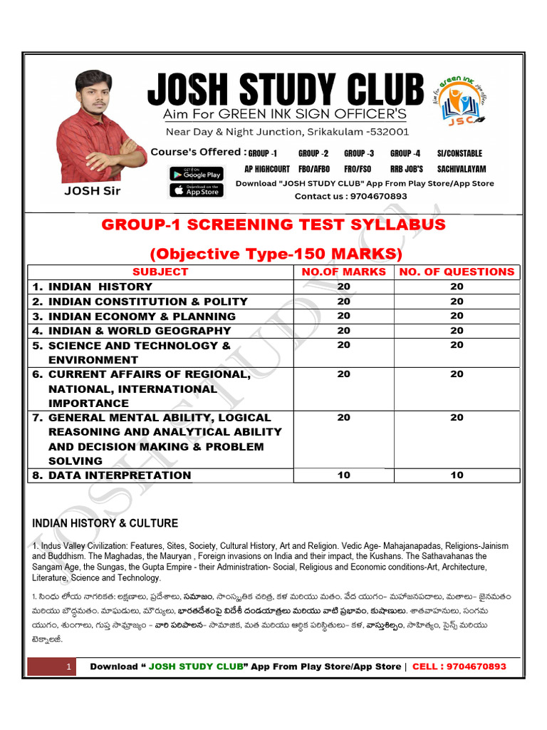Group-1 Preliminary Syllabus | PDF