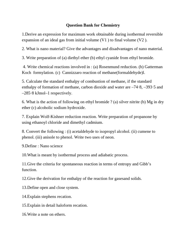 Chemistry Question Bank-1 | PDF