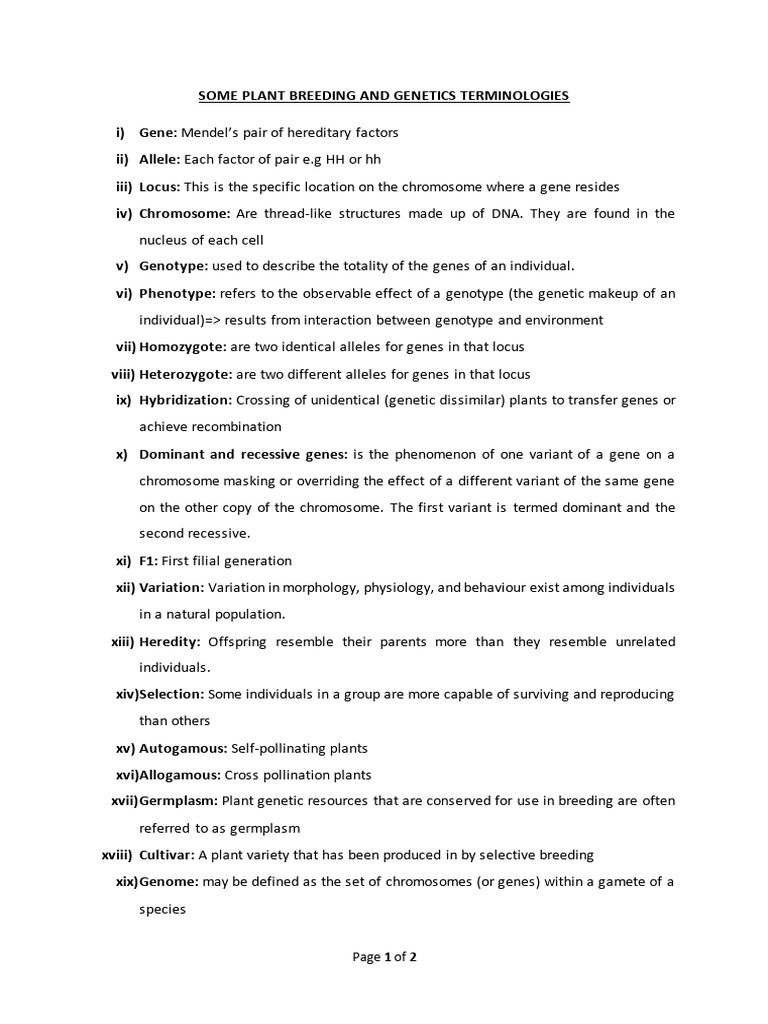 Some Plant Breeding and Genetics Terminologies | PDF | Dominance ...