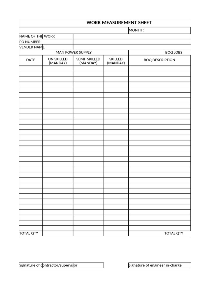 Work Measurement Sheet | PDF
