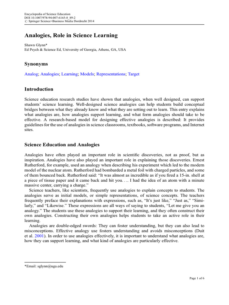 Role of Analogies in Science Learning | PDF | Force | Newton's Law Of ...