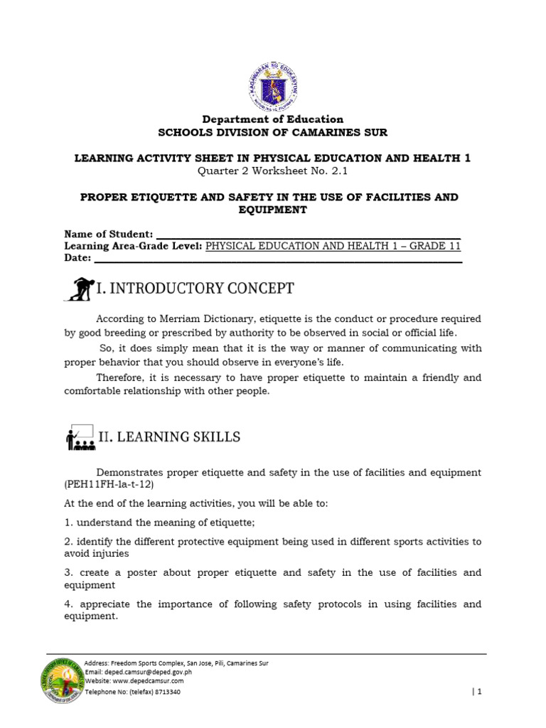 Proper Etiquette and Safety in PE | PDF | Etiquette | Psychological ...