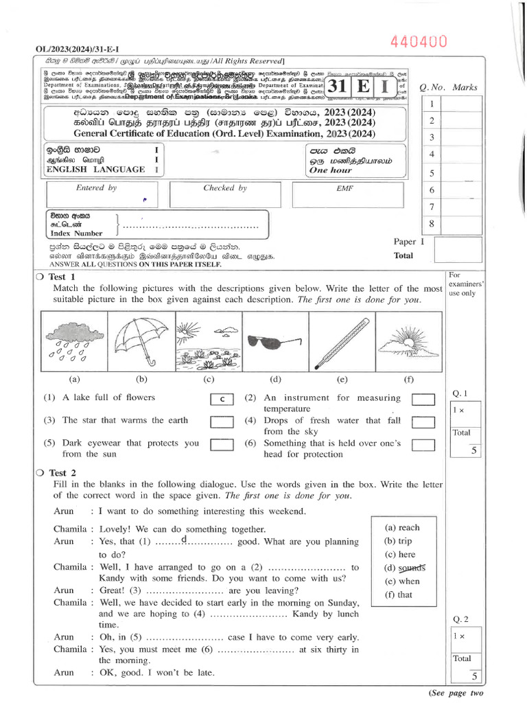 OL English Language Past Paper and Answers | PDF