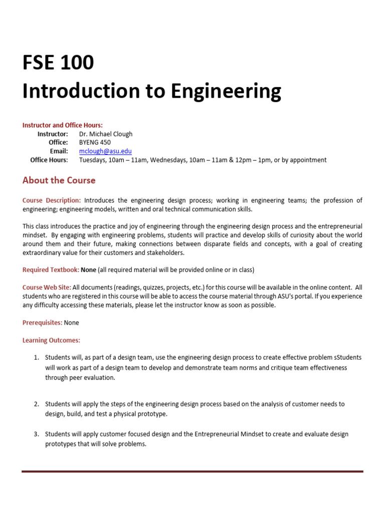 FSE 100 Introduction To Engineering | PDF | Knowledge | Engineering