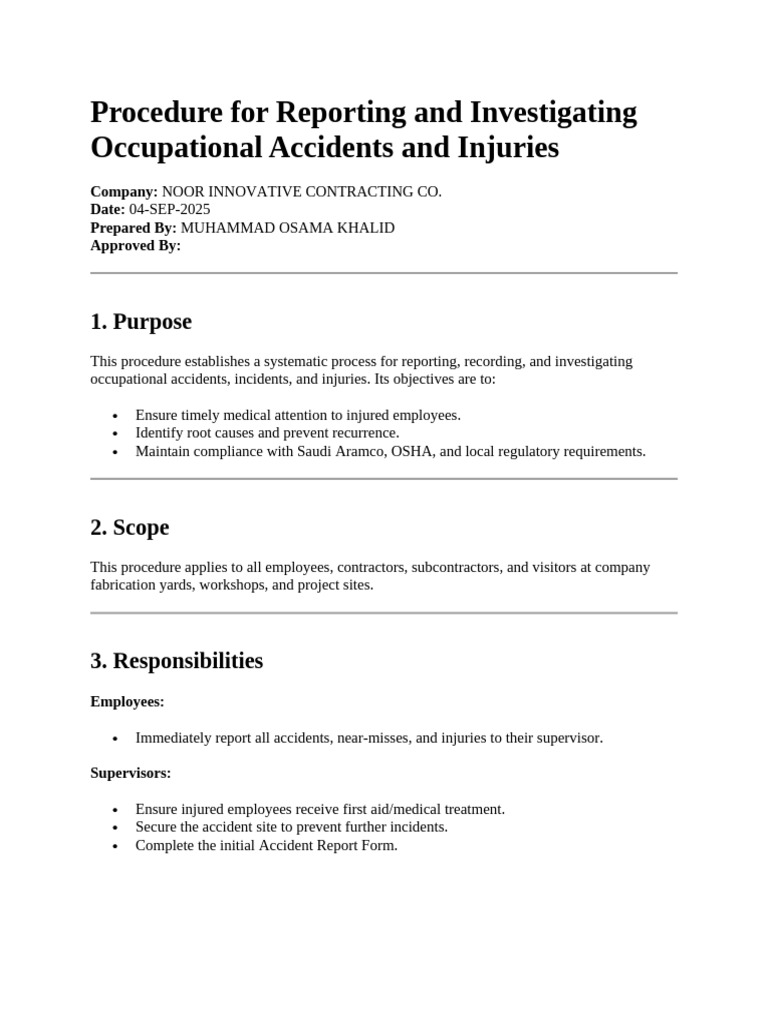 Occupational Accident Reporting Procedure | PDF | Occupational Safety ...