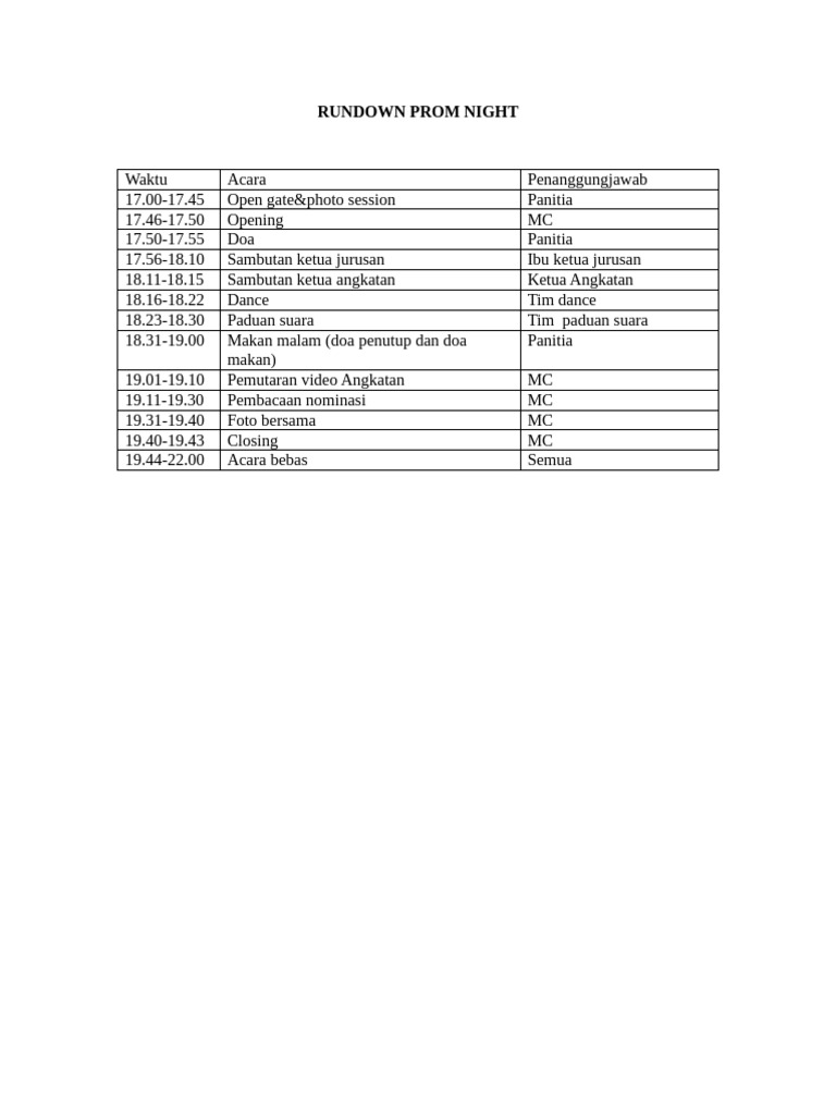 Rundown Acara Prom Night 2023 | PDF