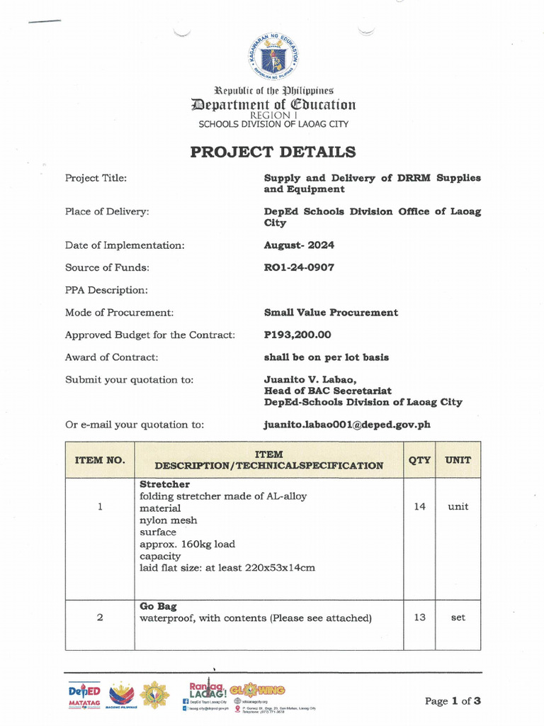 Project Details DRRM Supplies | PDF