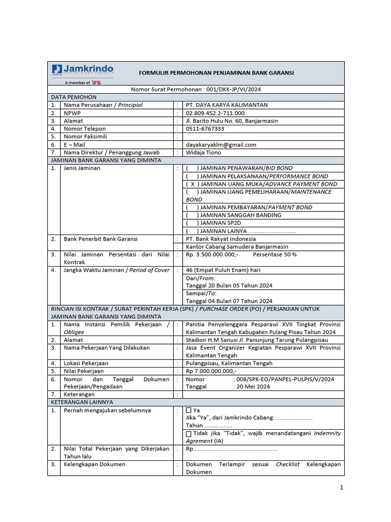 Form Pengajuan KBG, SPKMGR, Pernyataan Komisaris PT. Daya Karya Kalimantan | PDF