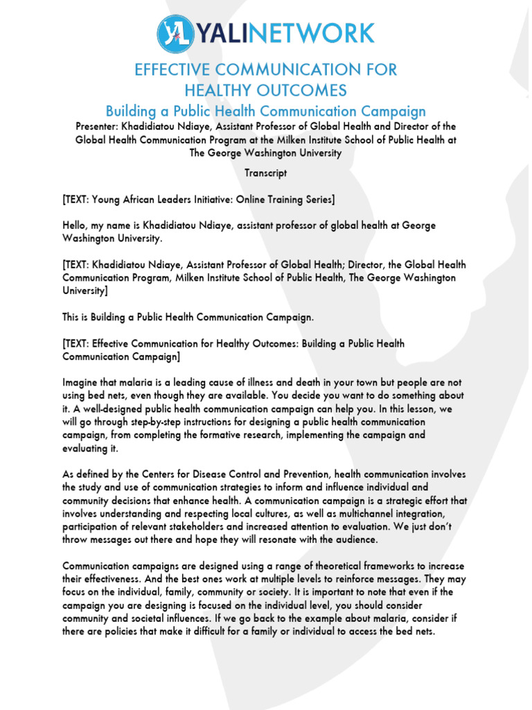 Building A Public Health Communication Campaign Video Transcript | PDF ...