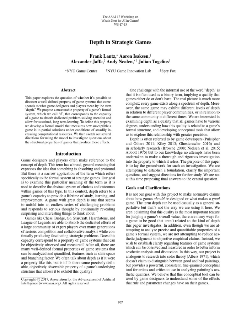 Measuring Depth in Strategic Games | PDF | Complexity | Space
