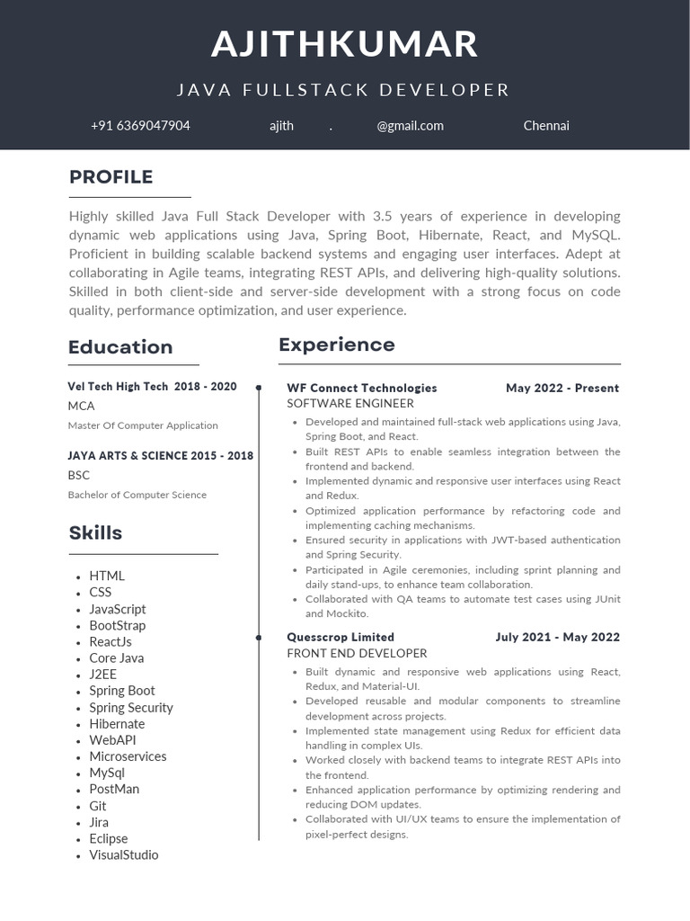 Java Full Stack Developer Profile | PDF | Systems Architecture | Computing