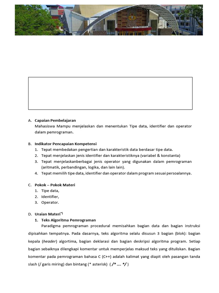Modul 2 Tipe Data Identifier Dan Operator DK | PDF