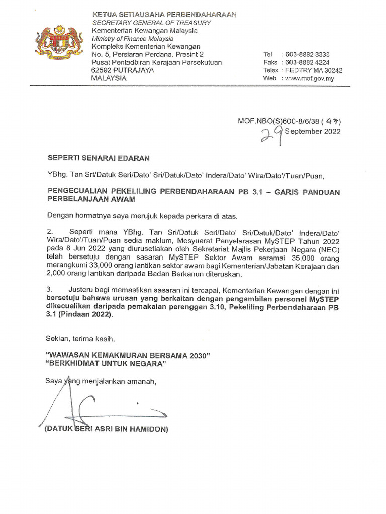 Surat Nbo - Pengecualian Perenggan 3.10 Pb 3.1 Berkaitan Pengambilan ...