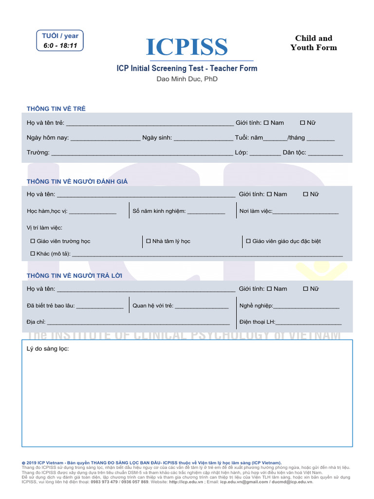 ICP Initial Screening Scale - T-Form | PDF