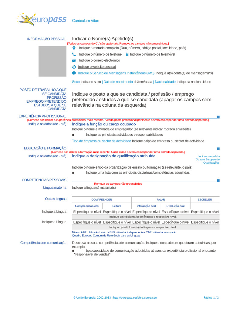 Modelo de Curriculum Vitae Europass | PDF