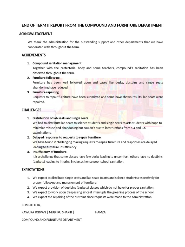 Term II Report: Compound & Furniture Dept. | PDF