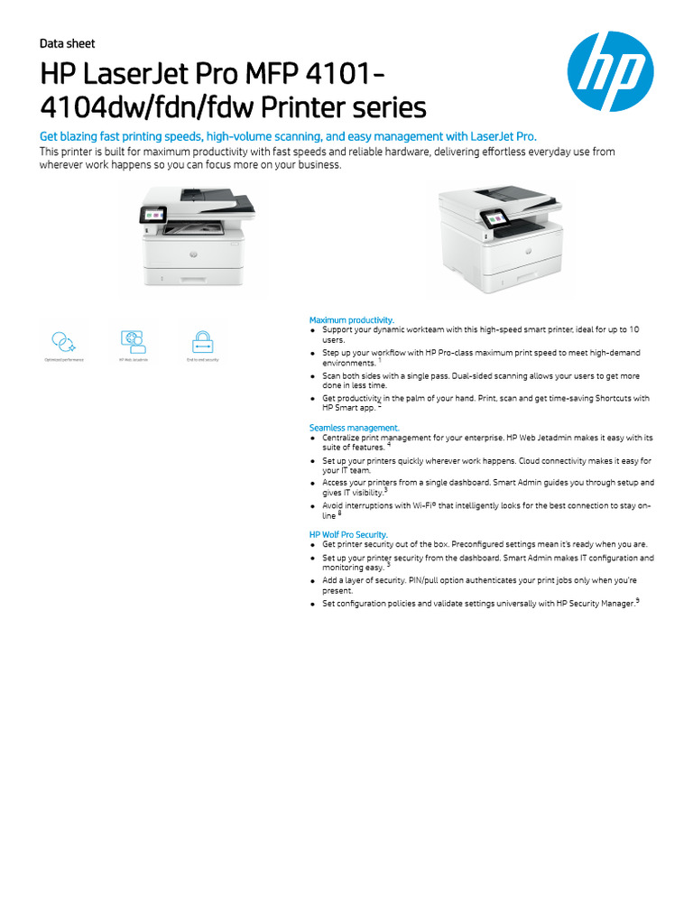 HP LaserJet Pro MFP 4103dw Overview | PDF | Image Scanner | Printer ...