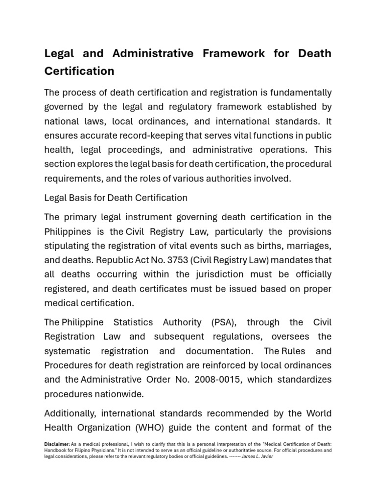 Legal and Administrative Framework For Death Certification | PDF ...