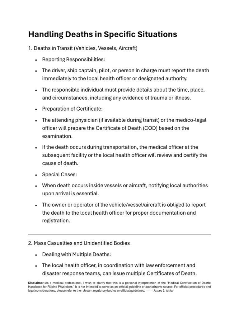 Handling Deaths in Specific Situations | PDF | Maternal Death ...