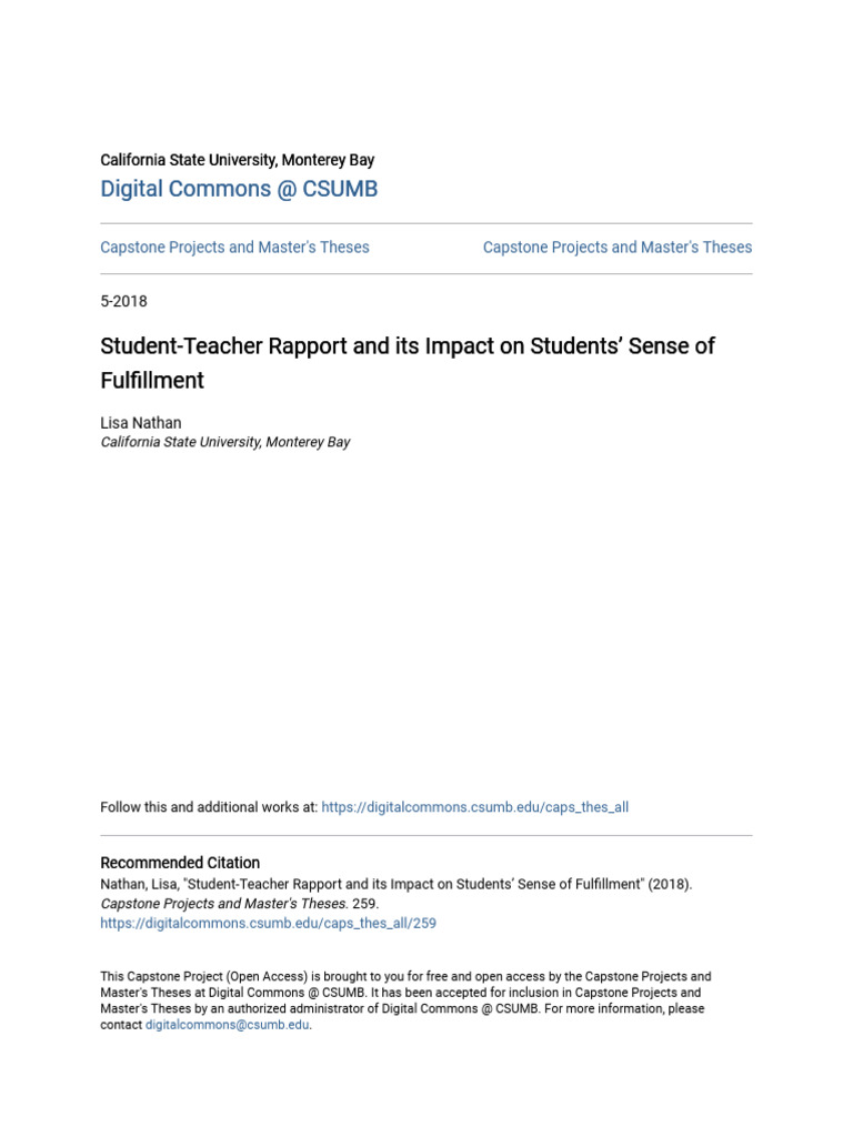 Student-Teacher Rapport and Its Impact On Students - Sense of Fulf ...