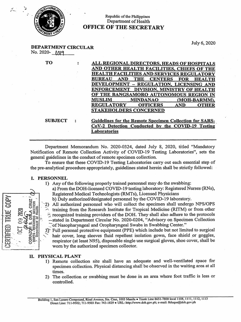 Remote Specimen Collection Guidelines | PDF
