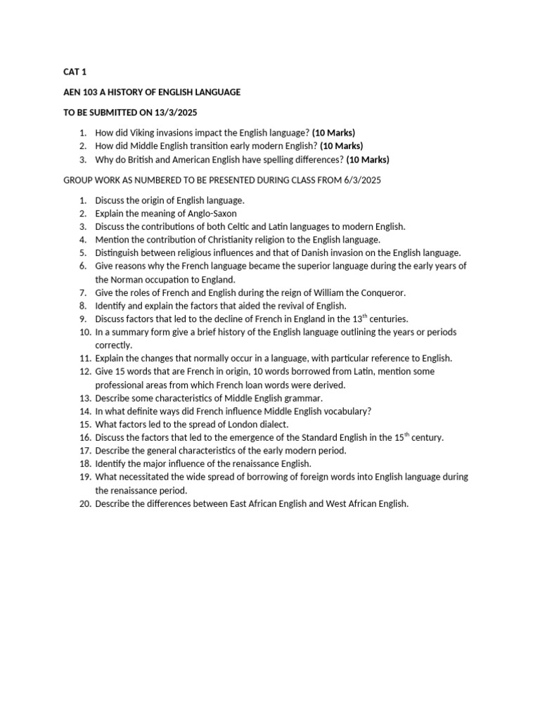Aen 103 A History of English Language Cat and Group Work | PDF
