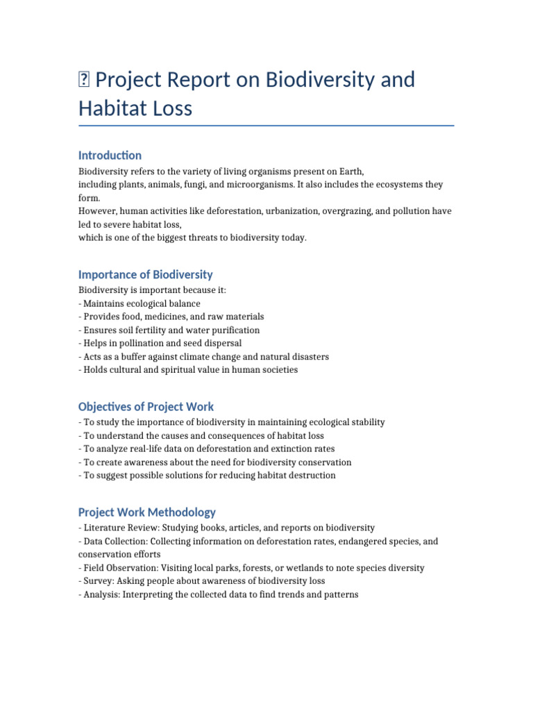 Biodiversity Final Project | PDF | Biodiversity | Habitat Destruction