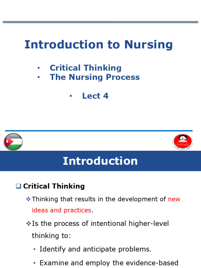 Lecture 5 - The Nursing Process - Critical Thinking and Assessing - S | PDF | Nursing | Medicine