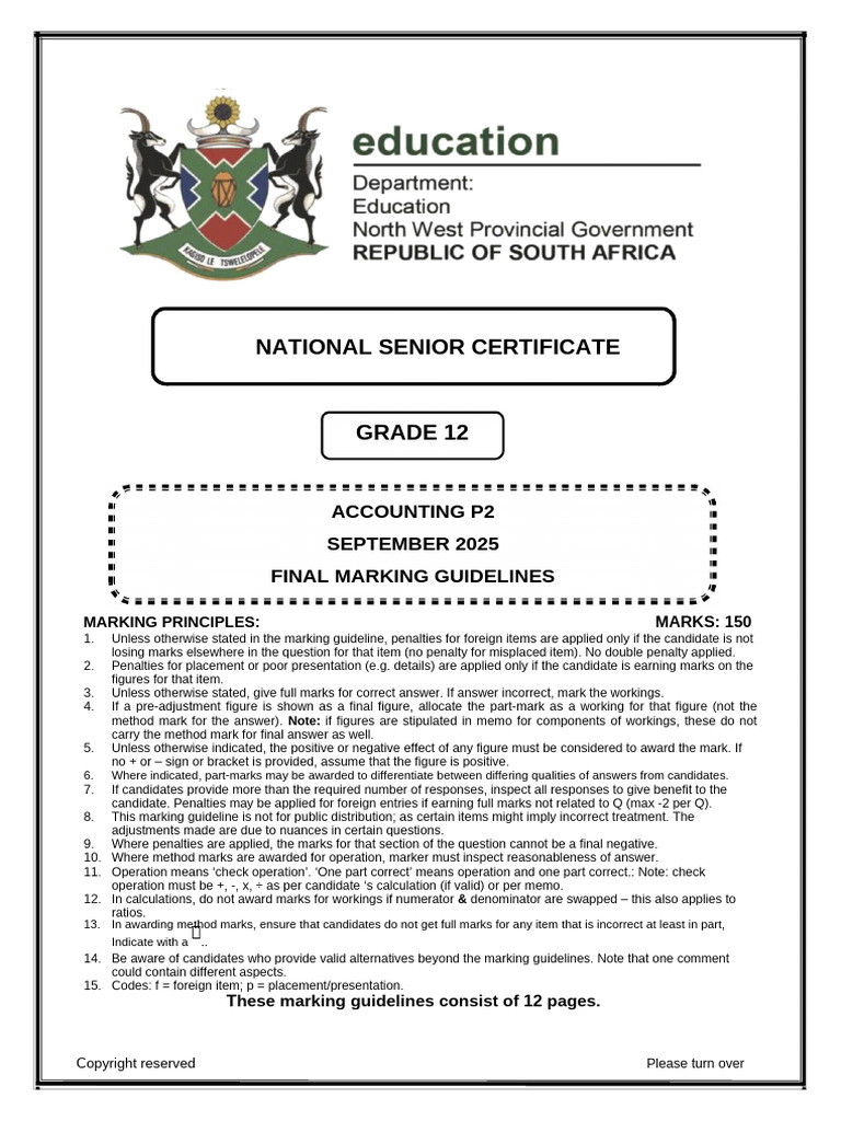 NW Accounting P2 Marking Guidelines 2025 | PDF | Credit Card | Debits ...