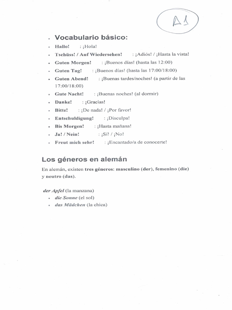 Primer Contacto Con Alemán.vocabulario Básico | PDF