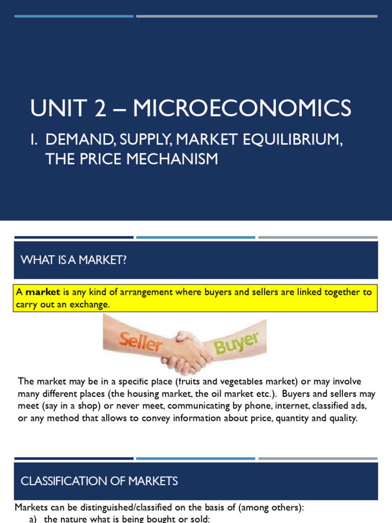 Unit 2 - Microeconomics - I. Demand, Supply, Market Equilibrium and The ...