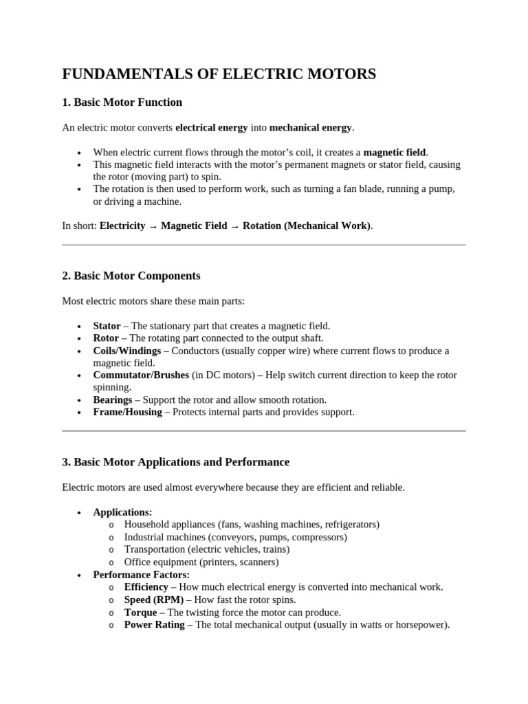 Fundamentals of Electric Motors | PDF