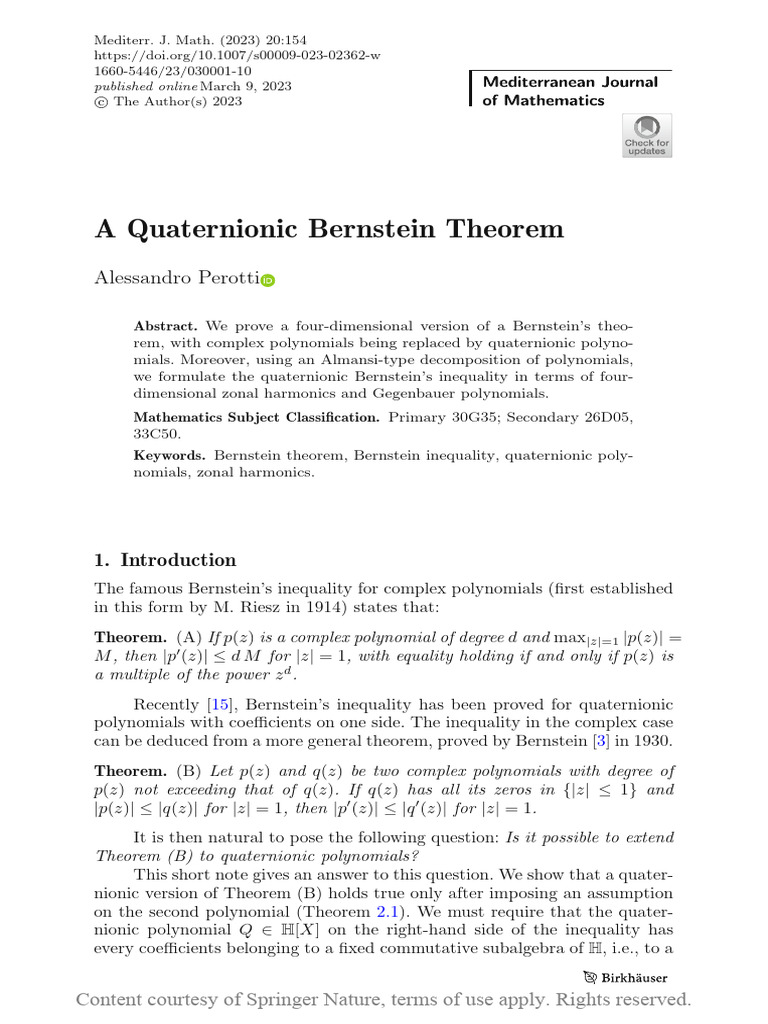 Quaternionic Bernstein Theorem Explained | PDF | Polynomial | Theorem
