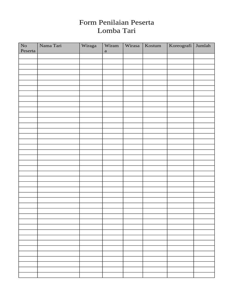 Form Penilaian Lomba Tari | PDF
