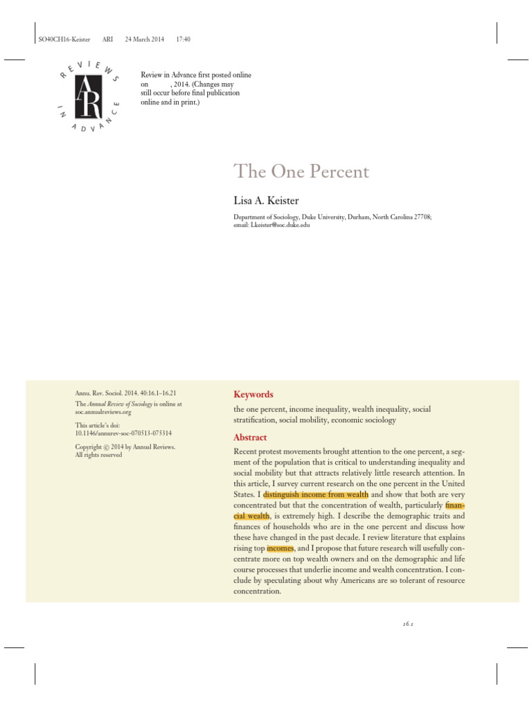 2 - 3 - The One Percent Lisa A. Keister | PDF | Wealth | Income