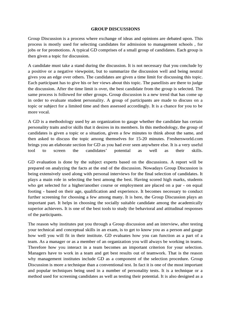 GROUP DISCUSSIONS Template | PDF | Knowledge | Nonverbal Communication