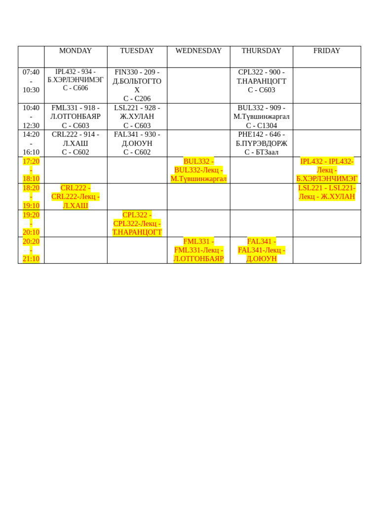 Timetable | PDF