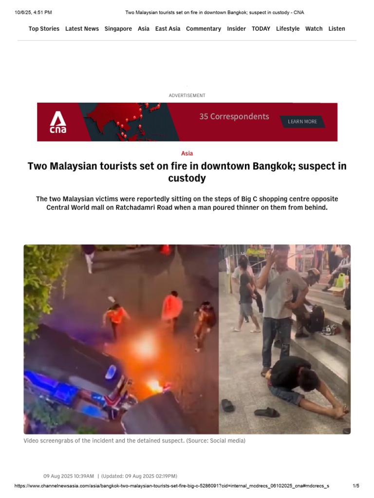 Two Malaysian Tourists Set On Fire in Downtown Bangkok Suspect in ...