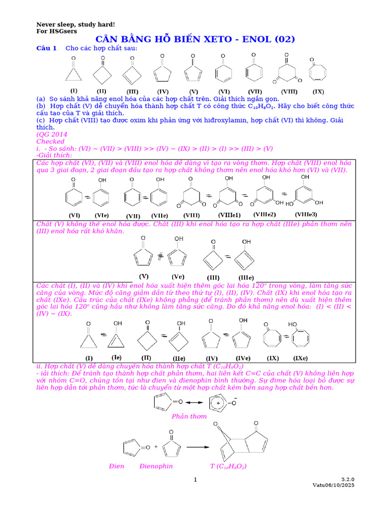 Chuyen de 01 Enol Can Bang Xeto-Enol Key DONE Sach, Co Hoa | PDF